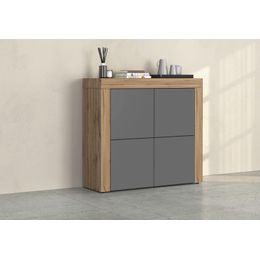 Highboard OTTO HOME "CHRONOS Breite 140 cm mit 4 T&uuml;ren und 8 F&auml;cher 'Made in Italy'", grau (anthrazit matt, eiche wotan), B:140cm H:130cm T:40cm, FSC-zertifizierter Holzwerkstoff, Sideboards, Highboard, Hohes Sideboard, Kommode, Schrank, Grifflos mit Push to Open