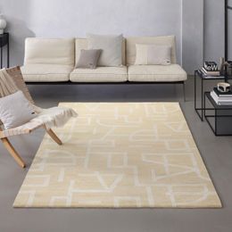 Teppich Wecon Home "Beatrice", sand beige, B:110cm H:13mm L:170cm, Schurwolle, Teppiche, Teppich, Kurzflorteppich, Schurwolle, Konturenschnitt, handgetuftet, Wohnzimmer