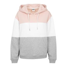 Rundhalspullover Urban Classics "Urban Classics Damen Ladies Oversize 3-Tone Hoody", Damen, Gr. XS, lightrose, wei&szlig;, grau, 63% Baumwolle, 37% Polyester, gestreift, oversize, ohne Ausschnitt, Pullover Rundhalspullover