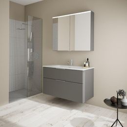 Burgbad Eqio Schrank mit Slim Keramik-Waschtisch, mit Spiegelschrank, SHCP102F6584C0001G0146,