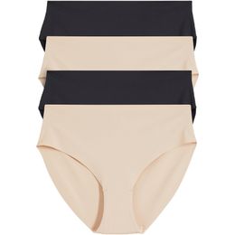 Panty bonprix, Damen, Gr. 48/50 (XL), 4 Stk., beige (kreidebeige, schwarz), Obermaterial: 85% Polyamid, 15% Elasthan, Unterhosen Panty, klassischer Stil, nahtlose Kanten, aus Polyamid und Elasthan