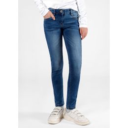 Regular-fit-Jeans STACCATO "LISA", M&auml;dchen, Gr. 164, Normalgr&ouml;&szlig;en, blau (mittelblau), Oberstoff: 70% Baumwolle, 28% Polyester, 2% Elasthan;, Crinkleoptik, Basic, skinny fit, Jeans, Regular Fit