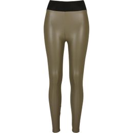 Leggings Urban Classics "Urban Classics Damen Ladies Faux Leather High Waist Leggings", Damen, Gr. M, US-Gr&ouml;&szlig;en, olive, 91% Polyester, 9% Elasthan, unifarben, skinny fit, Hosen Leggings