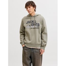 Jack & Jones Kapuzensweatshirt JACK & JONES "JJELOGO SWEAT HOOD 2 COL 25/26 NOOS", Herren, Gr. S, vetiver, angeraute Sweatware, Obermaterial: 70% Baumwolle, 30% Polyester, bedruckt, regular fit normal, Rundhals, Rippb&uuml;ndchen, Sweatshirts, mit stylischem Print