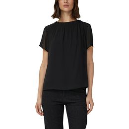 Kurzarmbluse s.Oliver BLACK LABEL, Damen, Gr. 44, schwarz, Web, Obermaterial: 100% Polyester. Futter: 100% Viskose, unifarben, normal h&uuml;ftbedeckend, Rundhals, Blusen, mir Raffung am Ausschnitt