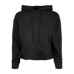 Kapuzenpullover Urban Classics "Urban Classics Damen Ladies Organic Volants Hoody", Damen, Gr. M, schwarz, 100% Baumwolle, unifarben, loose fit, ohne Ausschnitt, Pullover Kapuzenpullover