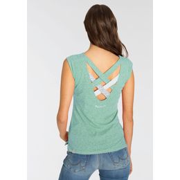 T-Shirt Ragwear "SOFIA O", Damen, Gr. XXL (44), gr&uuml;n (mint 5044), Single Jersey, Obermaterial: 100% Baumwolle, kontrastfarbene Details, meliert, unifarben mit Farbeins&auml;tzen, figurbetont h&uuml;ftlang, Rundhals, angeschnitten, Shirts T-Shirt, mit besonderem R&uuml;ckenausschnitt