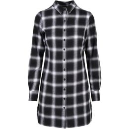 Shirtkleid Urban Classics "Urban Classics Damen Ladies Cotton Check Shirt Dress", Damen, Gr. XS, US-Gr&ouml;&szlig;en, schwarz, wei&szlig;, 100% Baumwolle, normal, Rundhals, Kleider Shirtkleid