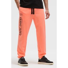 Sporthose CAMP DAVID, Herren, Gr. L, Normalgr&ouml;&szlig;en, speed orange neon, Material: 52% Baumwolle, 48% Polyester, bedruckt, relaxed fit lang, Hosen Sporthose, mit Elastikbund und Kordel