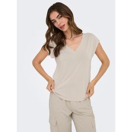 V-Shirt Only "ONLFREE S/S MOD.V-NECK TOP JRS NOOS", Damen, Gr. XS (34), grau (pumice stone), Jersey, Obermaterial: 70% Modal, 30% Polyester, unifarben, regular fit normal, V-Ausschnitt, Shirts