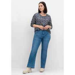 sheego Gro&szlig;e Gr&ouml;&szlig;en Langarmshirt mit Bl&uuml;ten-Dessin, marine-rauchblau-bedruckt, Gr&ouml;&szlig;e 50 - Damen