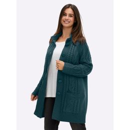 sheego Gro&szlig;e Gr&ouml;&szlig;en Longstrickjacke mit Einstrickmuster, petrol, Gr&ouml;&szlig;e 46 - Damen