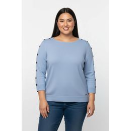 sheego Gro&szlig;e Gr&ouml;&szlig;en 3/4 Arm-Pullover mit Zierknopf-Detail, bleu, Gr&ouml;&szlig;e 46 - Damen