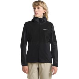 Kapuzenfleecejacke Jack Wolfskin "PRELIGHT TRAIL HOODY W", Damen, Gr. XL (46), schwarz, Obermaterial: 84% Polyester, 16% Elasthan. Futter: 100% Polyester, Jacken Kapuzenfleecejacke