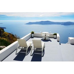 Fototapete papermoon "Sea View Terrace in Santorini", bunt, B:3,5m L:2,6m, Vlies, Tapeten, Fototapete