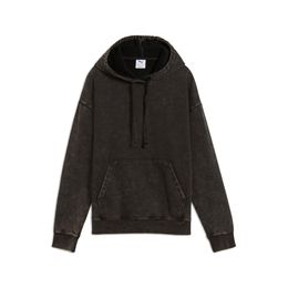 Kapuzensweatshirt Puma "ESS ELEVATED RELAXED WASH HOODIE FL", Damen, Gr. M, schwarz (Puma schwarz), Fleece, Obermaterial: 66% Baumwolle, 34% Polyester, bedruckt, relaxed fit normal, angesetztes B&uuml;ndchen, Sweatshirts Kapuzensweatshirt, mit Print-Applikationen, mit K&auml;ngurutasche, mit Kapuze