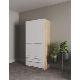 Kleiderschrank Priess "Schrank Garderobe W&auml;scheschrank Barcelona in 5 Breiten", wei&szlig; (eichefarben artisan, wei&szlig;), B:94cm H:193cm T:54cm, Holzwerkstoff, Schr&auml;nke, Kleiderschrank, viel Stauraum, ger&auml;umige Schubk&auml;sten, mit Spiegel, MADE IN GERMANY