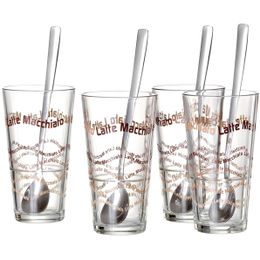 Ritzenhoff & Breker Latte-Macchiato-Glas RITZENHOFF & BREKER, braun (transparent, braun), H:14,2cm, Glas, Trinkgef&auml;&szlig;e, Latte-Macchiato-Glas, 4 Gl&auml;ser, 4 Longdrinkl&ouml;ffel