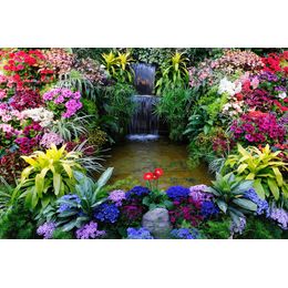 Fototapete papermoon "BLUMEN LAGUNE WASSERFALL", bunt, B:3,5m L:2,6m, Vlies, Tapeten, Fototapete