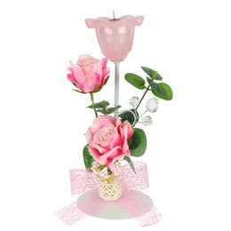 Teelichthalter I.GE.A. "Teelichthalter 'Rosen'", rosa, B:11cm H:22cm, Polyester, Kerzenhalter, Teelichthalter, Aus Metall mit Glas, Teelicht-Kerze, Rosen, Eukalyptus, Kerzenhalter