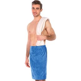 Sarong Framsohn FROTTIER "Saunakilt Herren", blau (azur), L:60cm, Frottier, Hausm&auml;ntel, Sarong, hergestellt in &Ouml;sterreich, Dehnbund & Druckkn&ouml;pfe variabel verstellbar