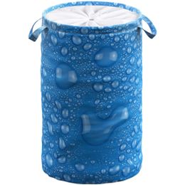 W&auml;schekorb Sanilo "Tautropfen Blau", blau, H:55cm &Oslash;:37cm, Polyester, W&auml;schesammler, W&auml;schekorb, 60 Liter, faltbar, mit Sichtschutz