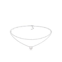 Choker Elli "Halskette Choker Layer Opal Kugelkette 925 Silber" Gr. 36, silber, Halsketten, Damen, mit Steinen, Silber 925 (Sterlingsilber), Choker