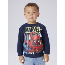 Sweatshirt name it "NMMDION SPIDER NREG SWEAT UNB NOOS MAR", Jungen, Gr. 104, navy blazer, Sweatware, Obermaterial: 95% Baumwolle, 5% Elasthan, Basic h&uuml;ftlang, Rundhals, Rippb&uuml;ndchen, Sweatshirts Sweatshirt