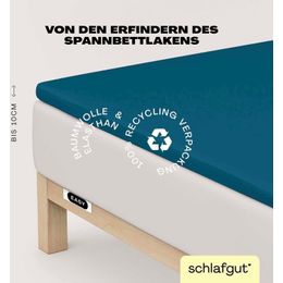 Spannbettlaken Schlafgut "EASY Jersey Elasthan Topper", blau (petrol deep), 1 Stk., Jersey, 120-130x200-220 10cm, Jersey, Obermaterial: 95% Baumwolle, 5% Elasthan, Bettlaken, Spannbettlaken, MADE IN GREEN by OEKO-TEX