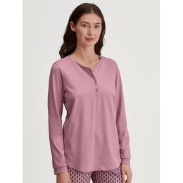 Langarmshirt Calida "Favourites Botanic", Damen, Gr. XS (36/38), lila (lilas), Single Jersey, Obermaterial: 100% Baumwolle, bequem normal, Rundhals, Shirts Langarmshirt, Langarm, Rundhalsausschnitt, mit Knopfleiste, bequem, Baumwolle