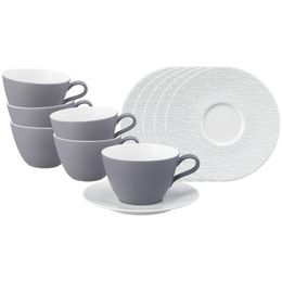 Tasse Seltmann Weiden "Milchkaffeetassen mit Untertassen Life Fashion 370 ml 6er Set", grau (elegant grau), 12 tlg., Porzellan, Trinkgef&auml;&szlig;e, Tasse
