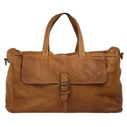 Reisetasche CLUTY, Damen, Gr. B/H/T: 48cm x 32cm x 21cm onesize, braun (cognac), Leder, leicht gl&auml;nzend, unifarben, Taschen Reisetasche, echt Leder, Made in Italy