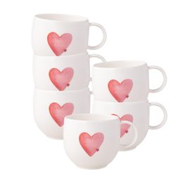 Villeroy & Boch Becher VILLEROY & BOCH "Henkelbecher Sending Love With Love 290 ml 6er Set wei&szlig;-rot", bunt (wei&szlig;, rot), Porzellan, Trinkgef&auml;&szlig;e, Becher
