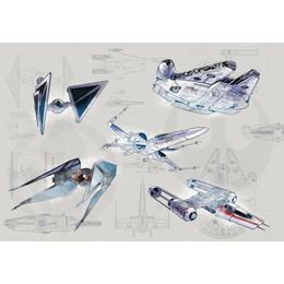 Vliestapete Komar "Digitaldruck Vlies - Star Wars Blueprint Light - Gr&ouml;&szlig;e 400 x 280 cm", blau (blau, grau), B:400m L:280m, Vlies, Tapeten, Vliestapete, Kinderzimmer