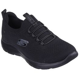 Slip-On Sneaker Skechers "SUMMITS", Damen, Gr. 38, schwarz (schwarz, uni), Textil, unifarben, Schuhe Slip-On Sneaker, Freizeitschuh, Halbschuh, Slipper mit flexibler Traktionslaufsohle, Topseller