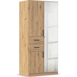 Dreht&uuml;renschrank Rauch "Maika", braun (eiche artisan), B:91cm H:197cm T:54cm, Holzwerkstoff, Schr&auml;nke, Dreht&uuml;renschrank, mit Spiegel, 2 Schubladen, in verschiedenen Breiten, H&ouml;hen und Farben