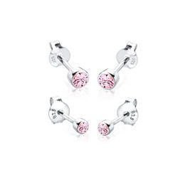 Ohrstecker-Set Elli "Ohrringe Ohrstecker Set Wei&szlig; 925 Sterling Silber, mit Kristallen von Swarovski" Gr. 4, pink, Ohrringe, Damen, Silber 925 (Sterlingsilber), Ohrstecker-Set