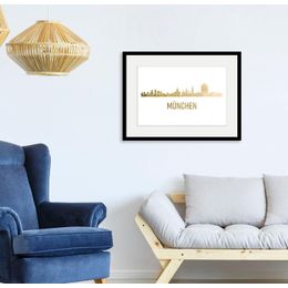 Bild queence "M&uuml;nchen Skyline GOLD", gold (farbe rahmen: schwarz, farbe bild(er): goldfarben), B:50cm H:40cm, Acrylglas, Holz, Papier, Bilder, Bild, HD Premium Poster-Druck inkl. Holzrahmen
