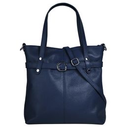 Shopper CLUTY, Damen, Gr. B/H/T: 30cm x 31cm x 11cm onesize, blau, Leder, leicht gl&auml;nzend, unifarben, Taschen Shopper, echt Leder, Made in Italy