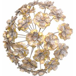 Wanddekoobjekt, gold, T:14cm &Oslash;:28cm, Metall, HOFMANN LIVING AND MORE, Wanddekoobjekte, Wanddekoobjekt, Wanddekoration aus Metall, rund, Motiv Blumen