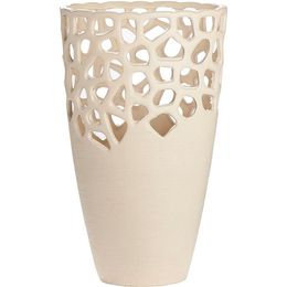Tischvase Gilde "Bologna, Dekovase mit Cut-Outs", beige (creme), B:23,5cm H:38cm T:14,5cm, Keramik, Vasen, Tischvase, Vase aus Keramik, mit gekratzer Oberfl&auml;chenstruktur, H&ouml;he ca. 38 cm
