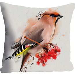 Dekokissen queence "&raquo;Vogel&laquo;", bunt (bunt, bedruckt), B:40cm L:40cm, Polyester, Dekokissen_Sitzkissen_Kissenh&uuml;llen, Dekokissen, Kissenh&uuml;lle ohne F&uuml;llung, 1 St&uuml;ck