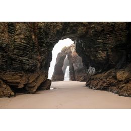Fototapete papermoon "GROTTE-FELSEN EBBE SPANIEN TUNNEL STRAND DUNEN MEER", bunt, B:4m L:2,6m, Vlies, Tapeten, Fototapete