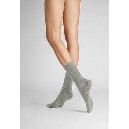 Socken Hudson "Socke Winter Rib", Damen, Gr. 39-42, grau (silber 0502), Obermaterial: 30% Polyamid PA. 27% Wolle WO. 27% Viskose CV. 14% Seide silk. 2% Elasthan EL., Socken Socken