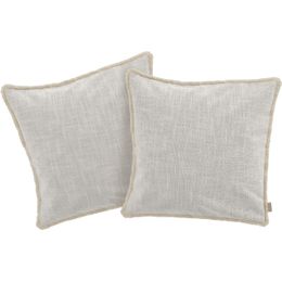 Dekokissen "Marusha", beige (creme, unifarben), B:50cm L:50cm, Polyester, LeGer Home by Lena Gercke, Dekokissen_Sitzkissen_Kissenh&uuml;llen, Dekokissen, Leinenoptik, 50x50 Dekokissen, Fransen, modern, ohne F&uuml;llung, 1 St&uuml;ck