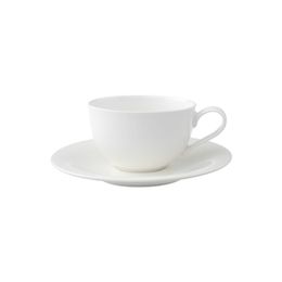 Villeroy & Boch Tasse VILLEROY & BOCH "Cappuccinotasse mit Untertasse New Cottage Basic 290 ml wei&szlig;", wei&szlig;, Porzellan, Trinkgef&auml;&szlig;e, Tasse