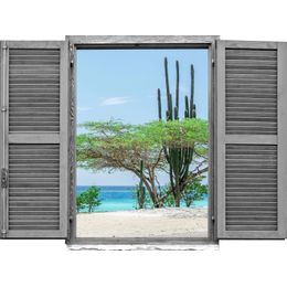 Wandtattoo queence "W&uuml;sten und Strandlandsch", blau, B:80cm H:60cm T:0,1cm, Wandtattoos, Wandtattoo, Wandsticker, Wandbild, selbstklebend, 3D, Fenster