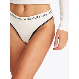 Tanga "THONG", Damen, Gr. L (40), wei&szlig; (ivory), Jersey, Obermaterial: 83% Baumwolle, 14% Polyamid, 3% Elasthan, Tommy Hilfiger Underwear, kontrastfarbene Details, unifarben mit Farbeinsatz, k&ouml;rpernah, Unterhosen Tanga, mit Logoschriftzug