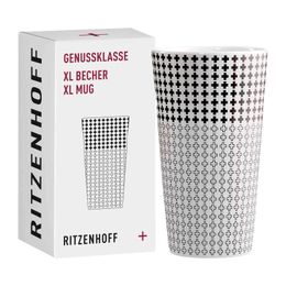 Becher Ritzenhoff "Kaffeebecher XL Genussklasse 525 ml schwarz-wei&szlig;", bunt (schwarz, wei&szlig;), 1 tlg., Porzellan, Trinkgef&auml;&szlig;e, Becher