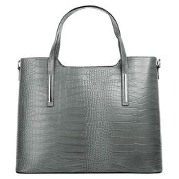 Henkeltasche CLUTY, Damen, Gr. B/H/T: 37cm x 29cm x 16cm onesize, grau, Leder, Reptilienpr&auml;gung, Taschen Henkeltasche, echt Leder, Made in Italy